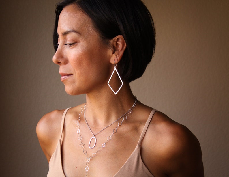 Long Geometric Pair of Diamond Shape Sterling Silver Dangle - Etsy