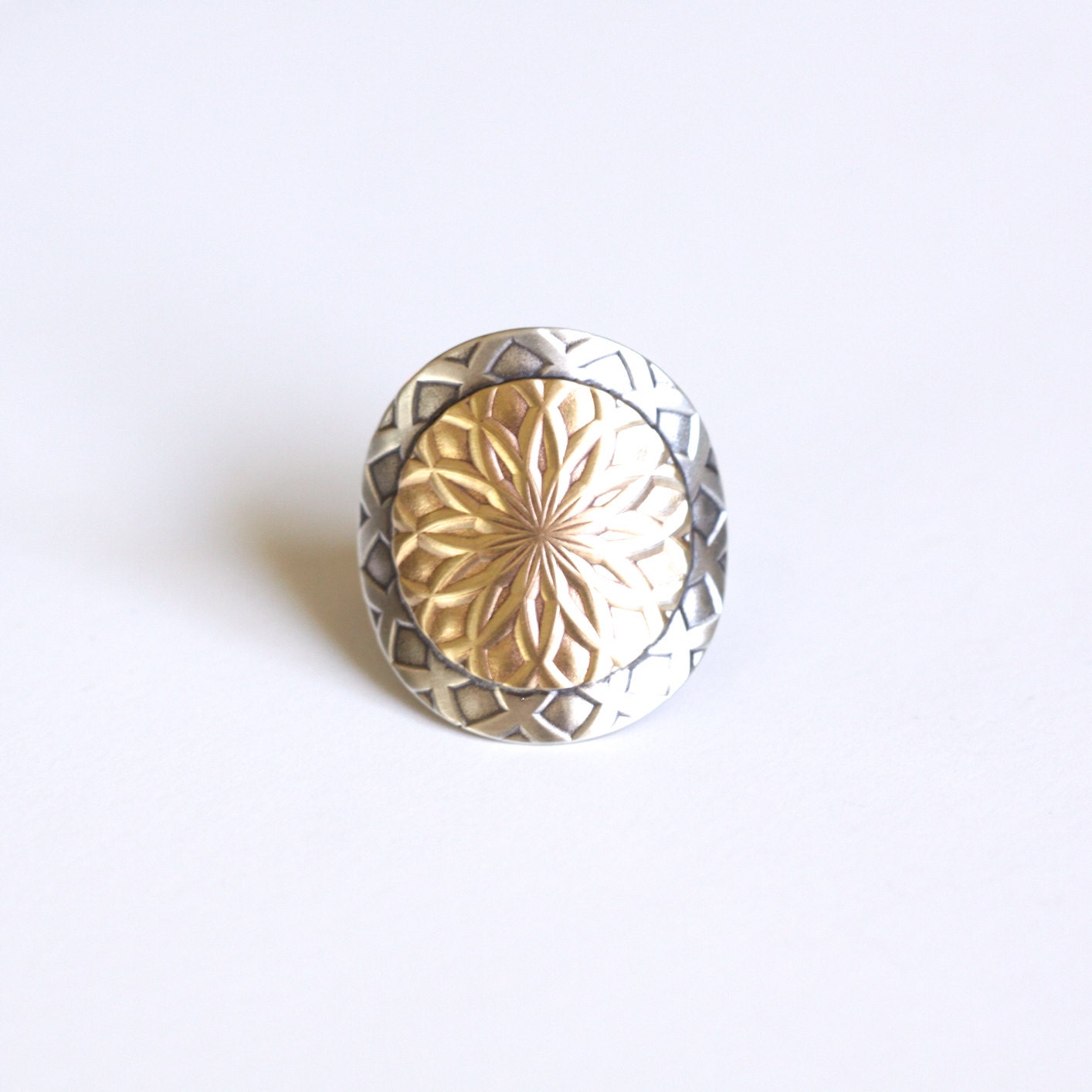 Modern Silver Ring Handmade With Round Brass and Sterling - Etsy