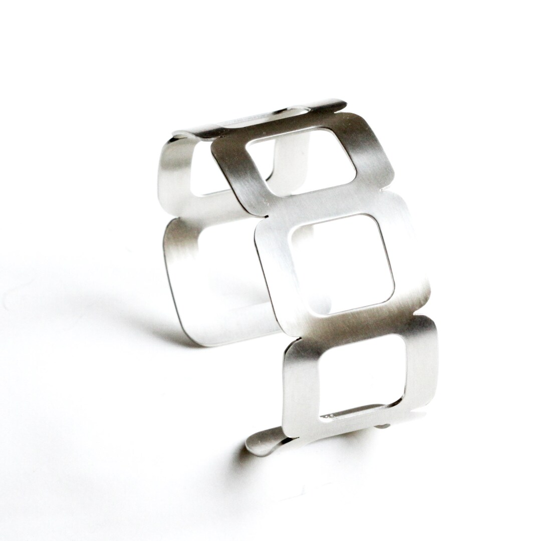 Modern Silver Bracelet Cuff, Handmade Sterling Silver Cuff of 7 Cushion ...