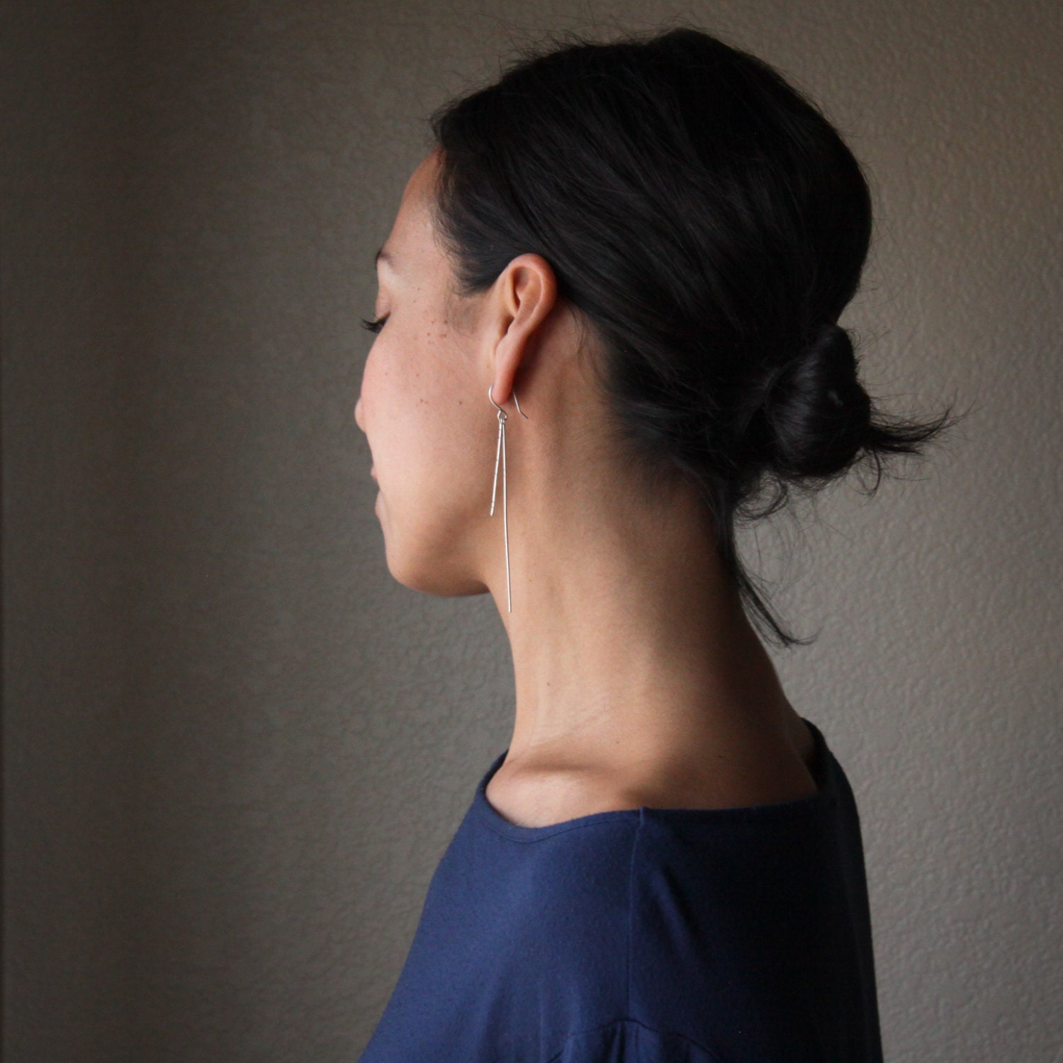 Long Dangle Silver Earrings With Chisel Marks, Simple yet Striking ...