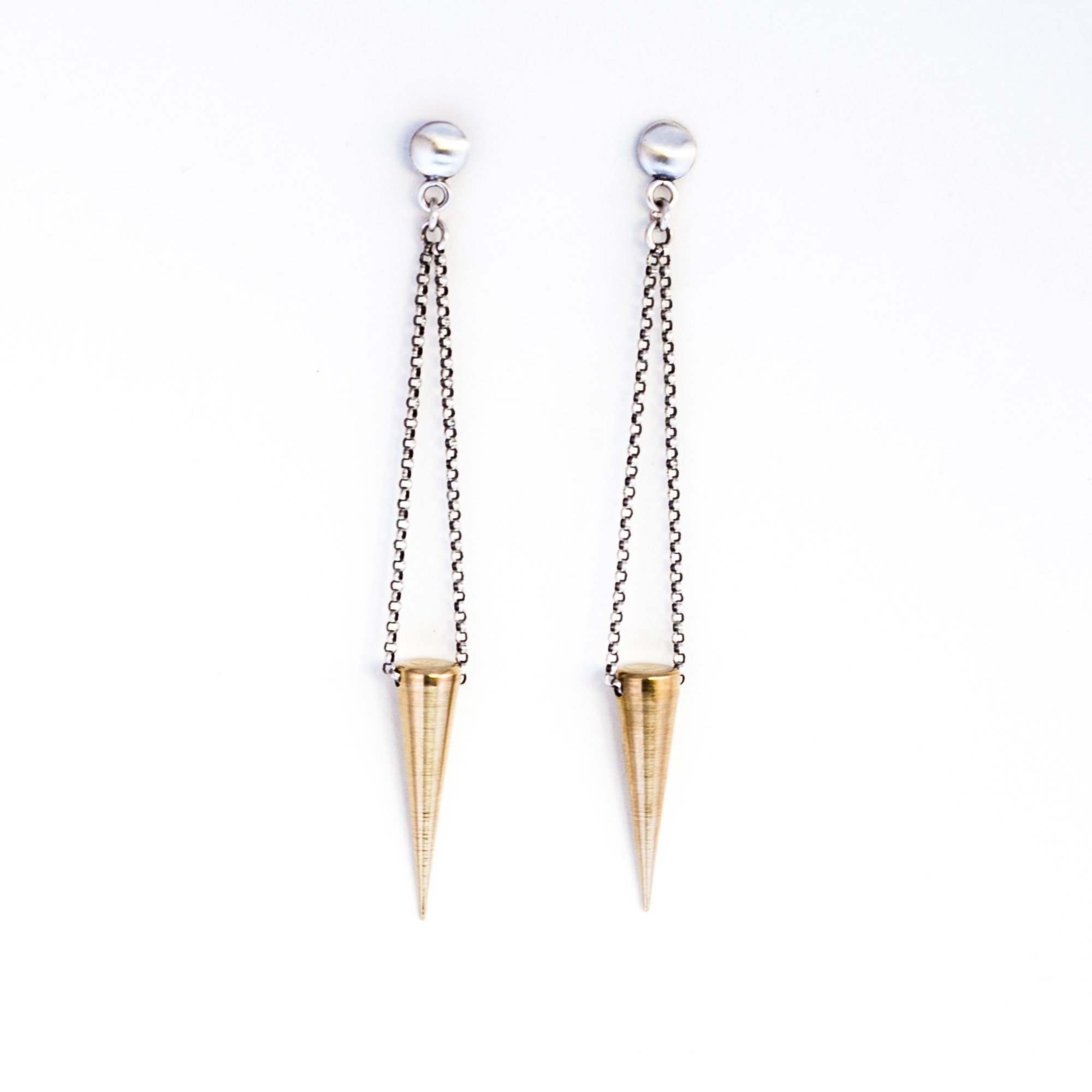 Modern and Edgy Dangle Earrings, a Mixed Metal Design of a Brass Spear ...