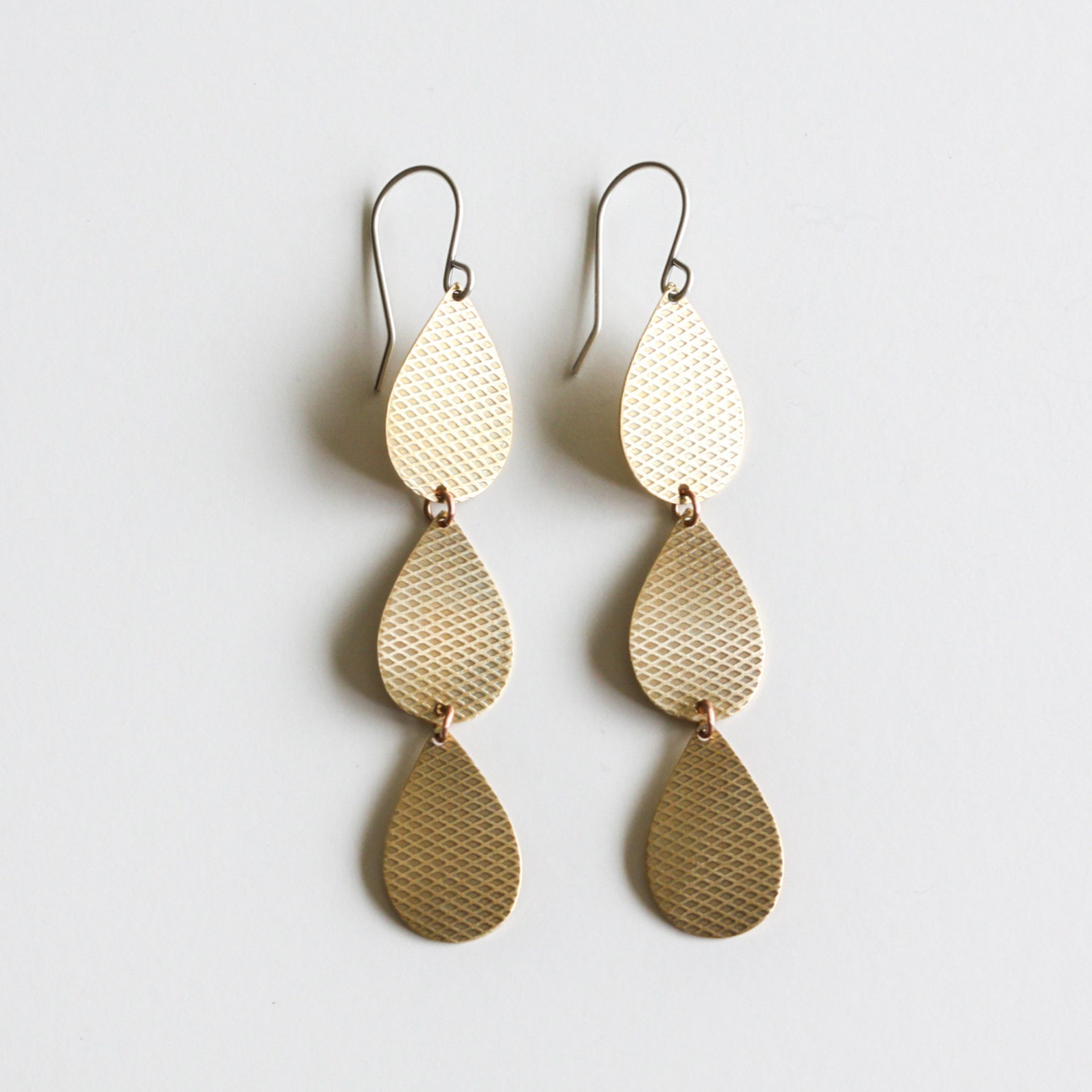 Warm Brass Earrings Handmade With a Trio of Textured Brass - Etsy Canada