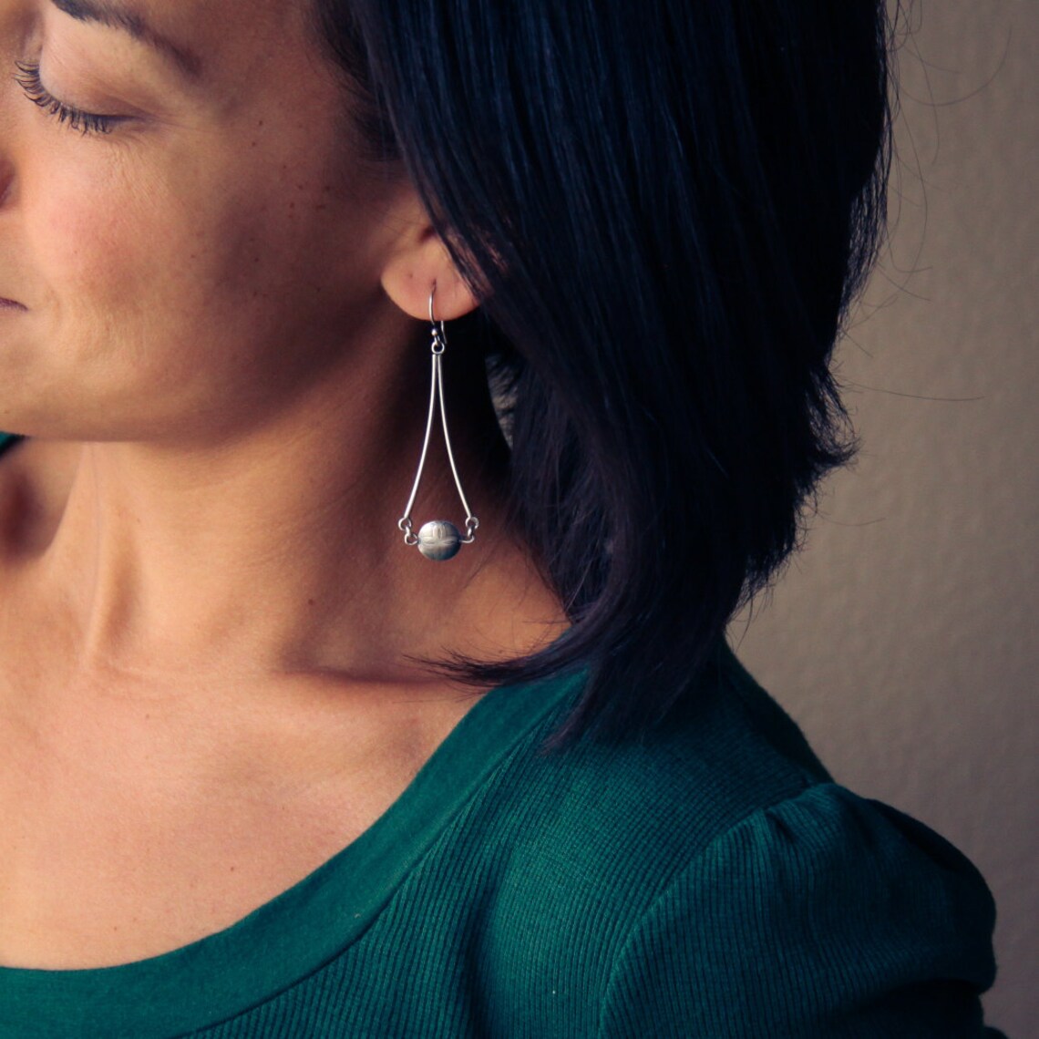 Sleek Lightweight Sterling Earrings With a Focal Point - Etsy