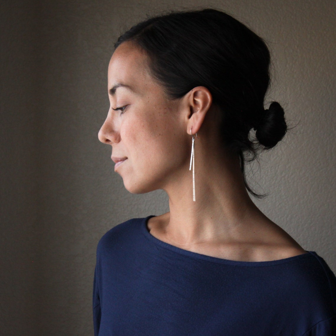 Long Dangle Silver Earrings With Chisel Marks, Simple yet Striking ...