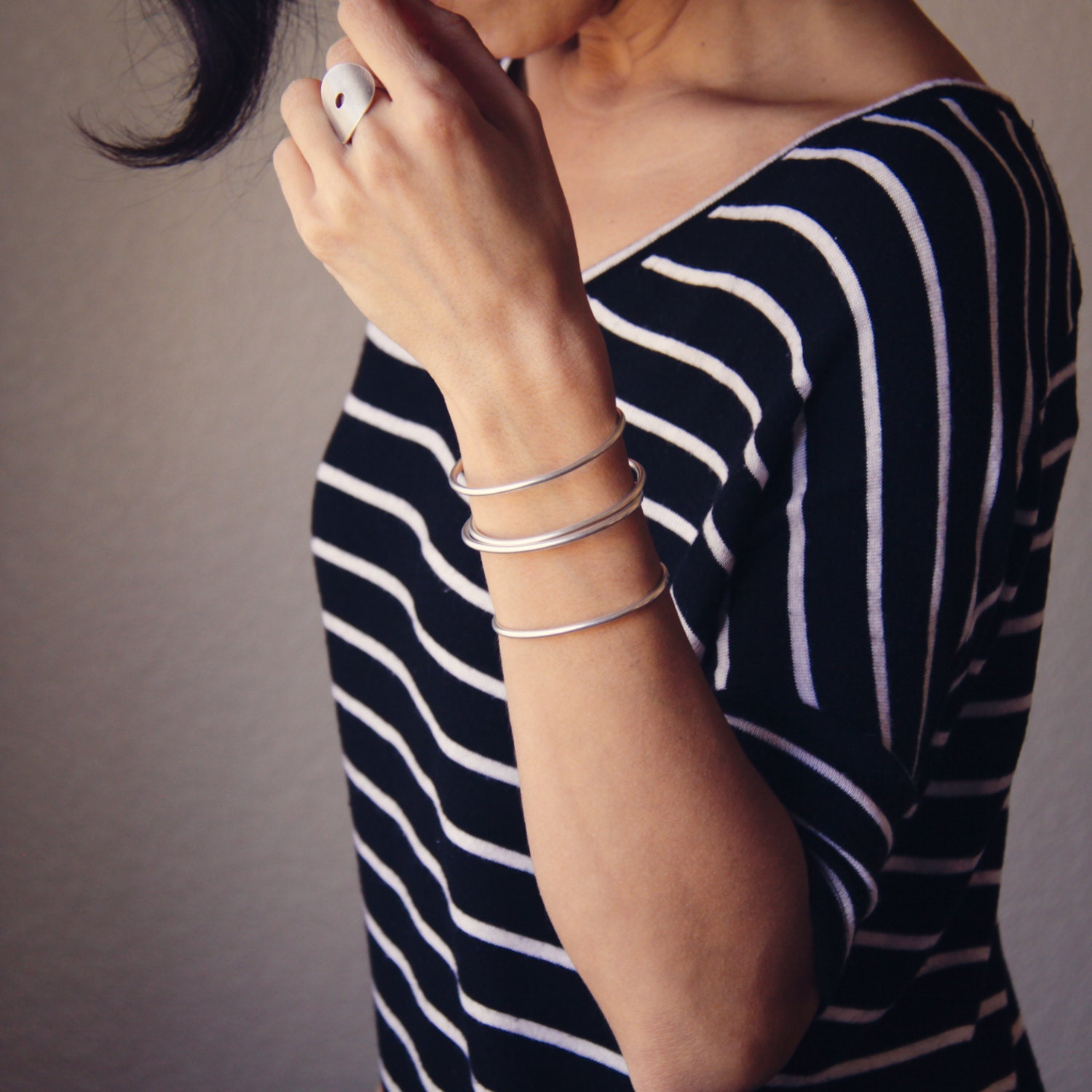 Modern Silver Cuff Bracelet Handmade of Sturdy 10 Gauge Sterling Silver ...