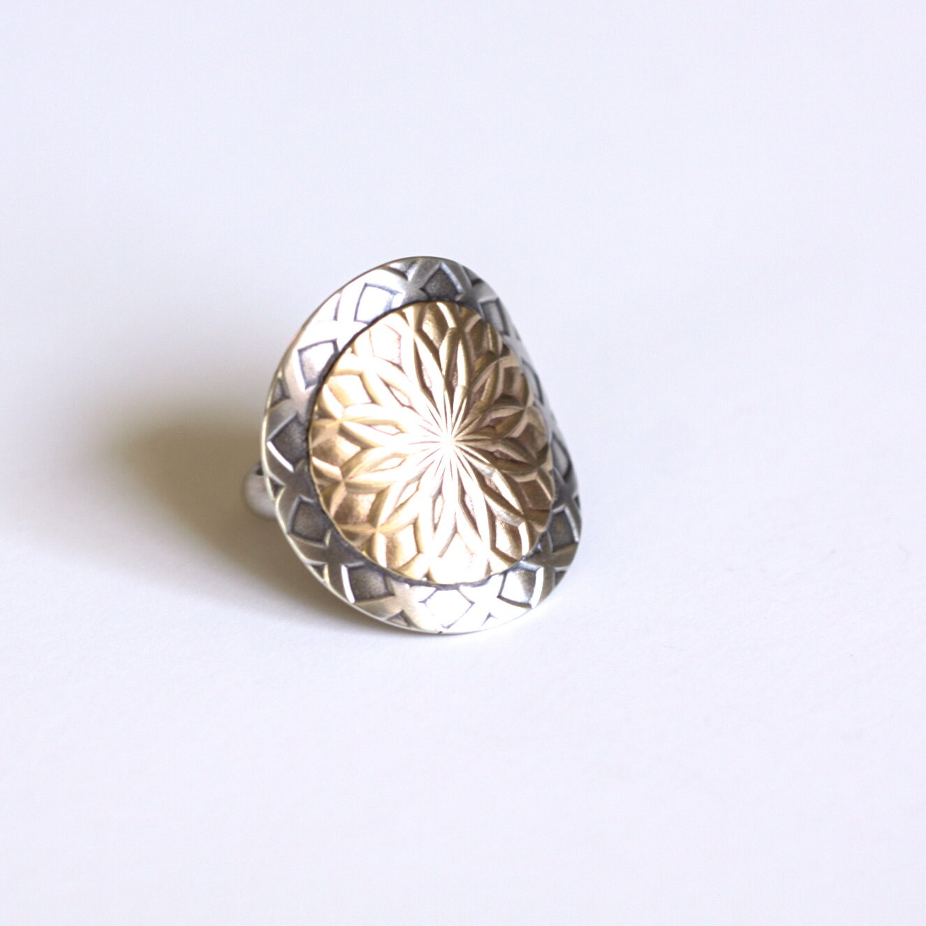 Modern Silver Ring Handmade With Round Brass and Sterling - Etsy