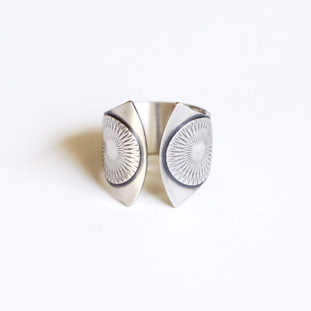 Wide Band Silver Ring With a Sun Solar Motif and a Dual Fluted - Etsy