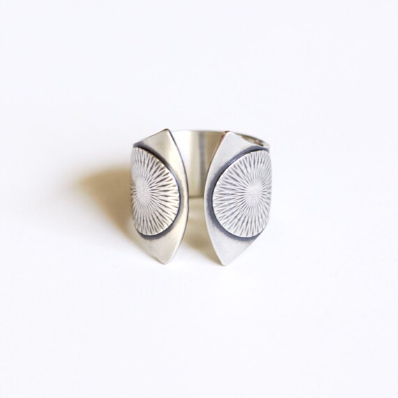 Wide Band Silver Ring With a Sun Solar Motif and a Dual Fluted | Etsy