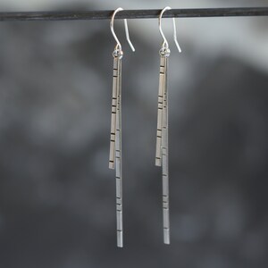 Long Dangle Silver Earrings With Chisel Marks, Simple yet Striking ...