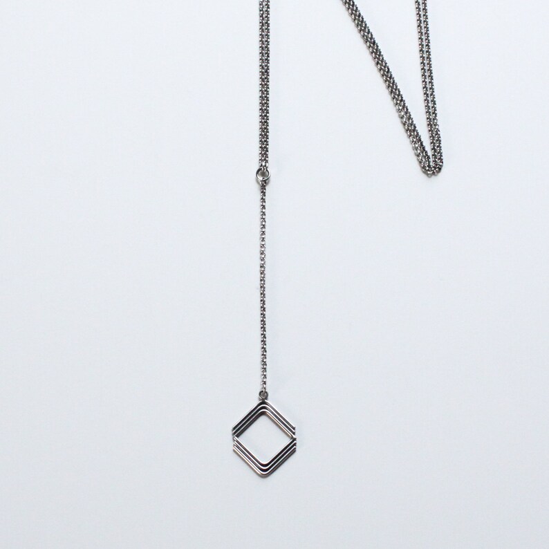 Geometric Diamond Shaped Silver Pendant Hanging off a Long | Etsy