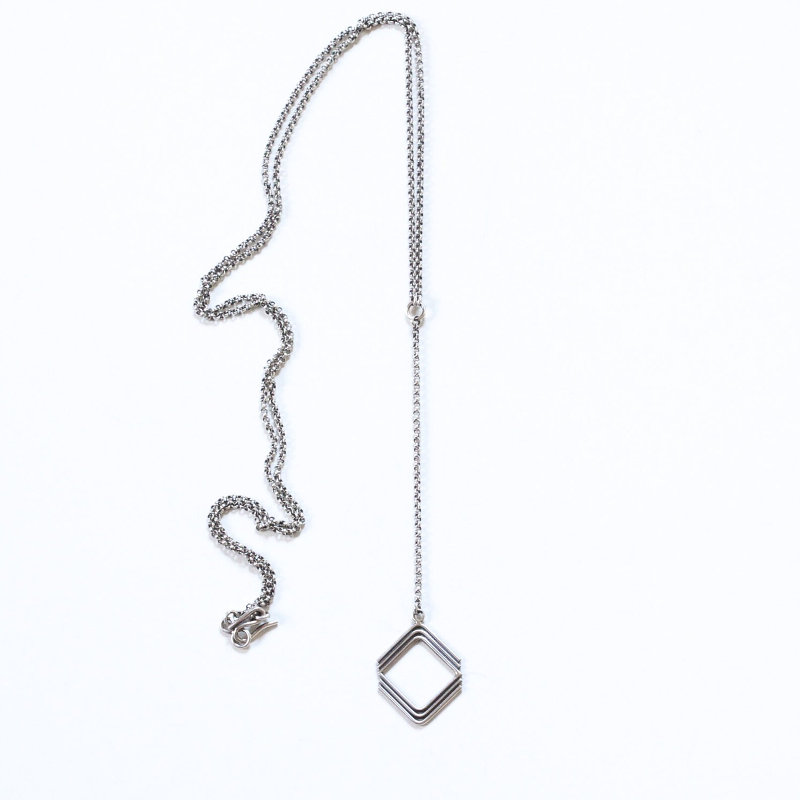 Geometric Diamond Shaped Silver Pendant Hanging off a Long | Etsy