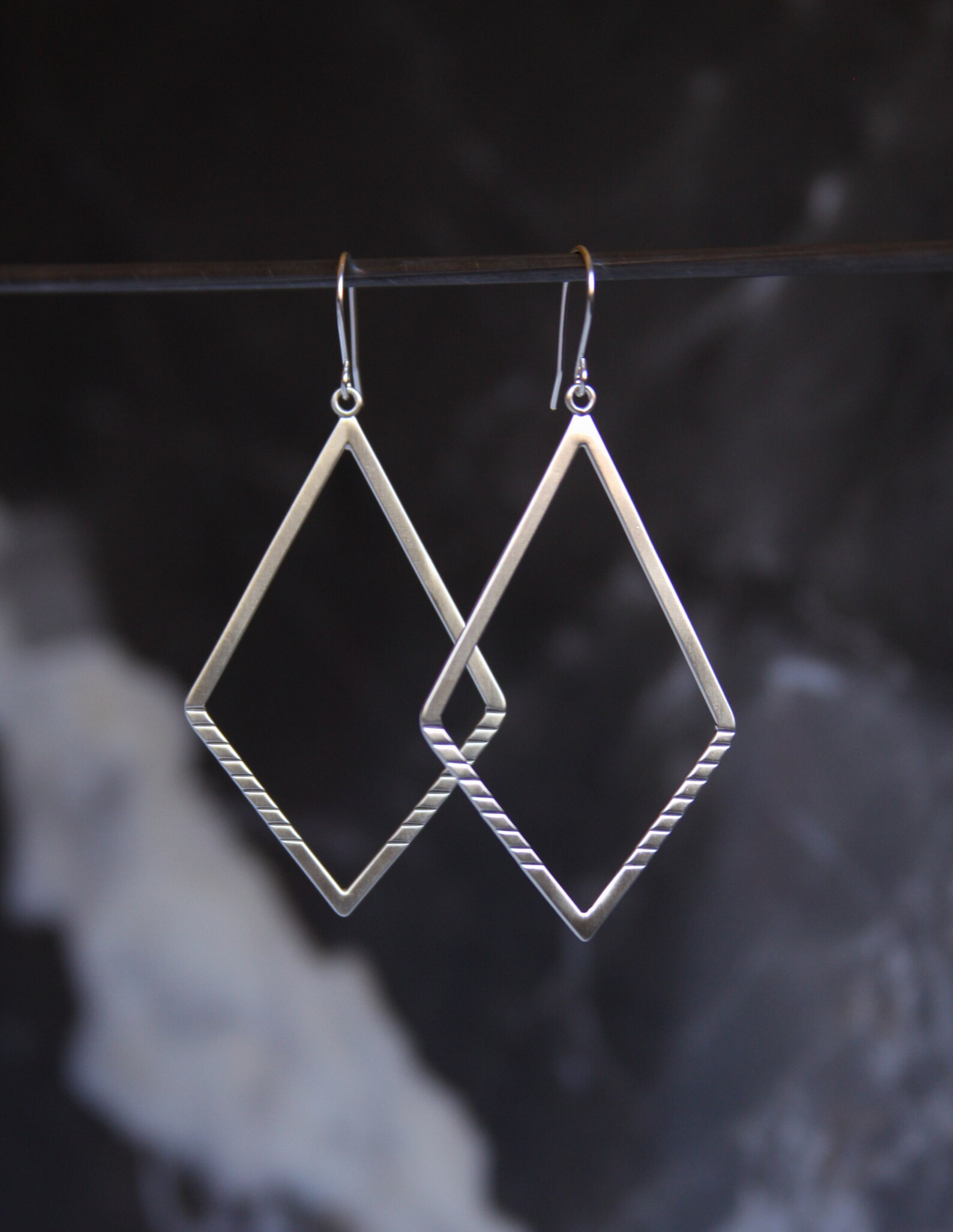 Long Geometric Pair of Diamond Shape Sterling Silver Dangle - Etsy