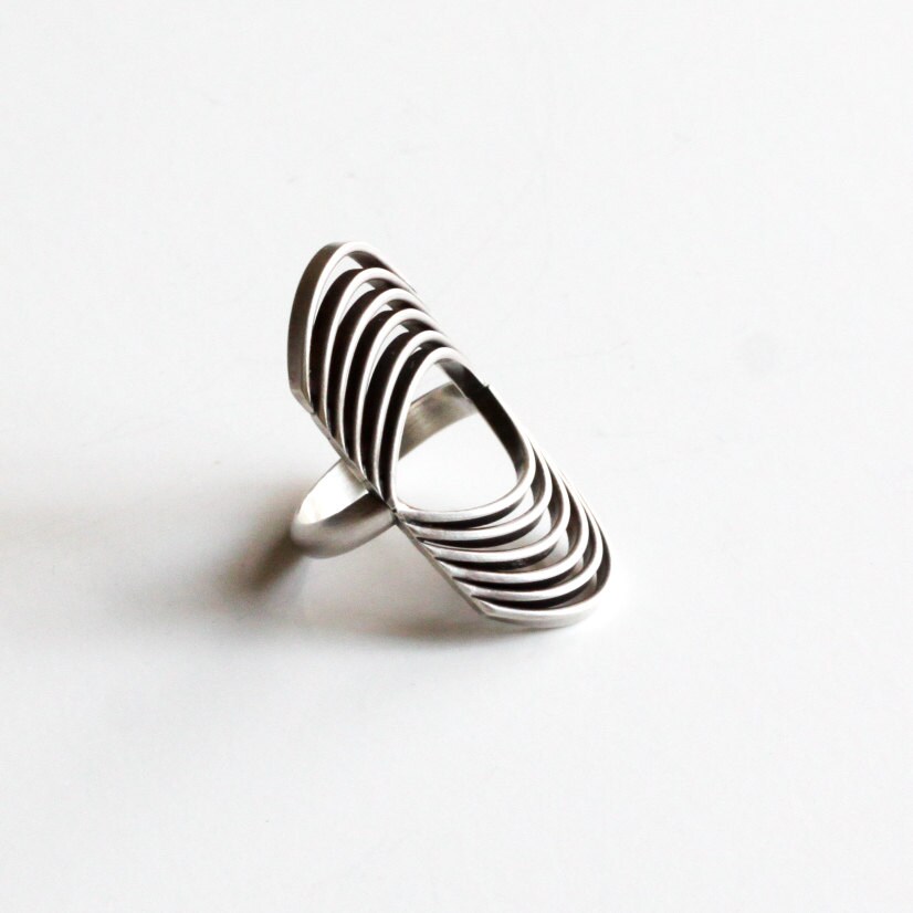 Modernist Sterling Silver Ring Unique and Visually Prominent | Etsy