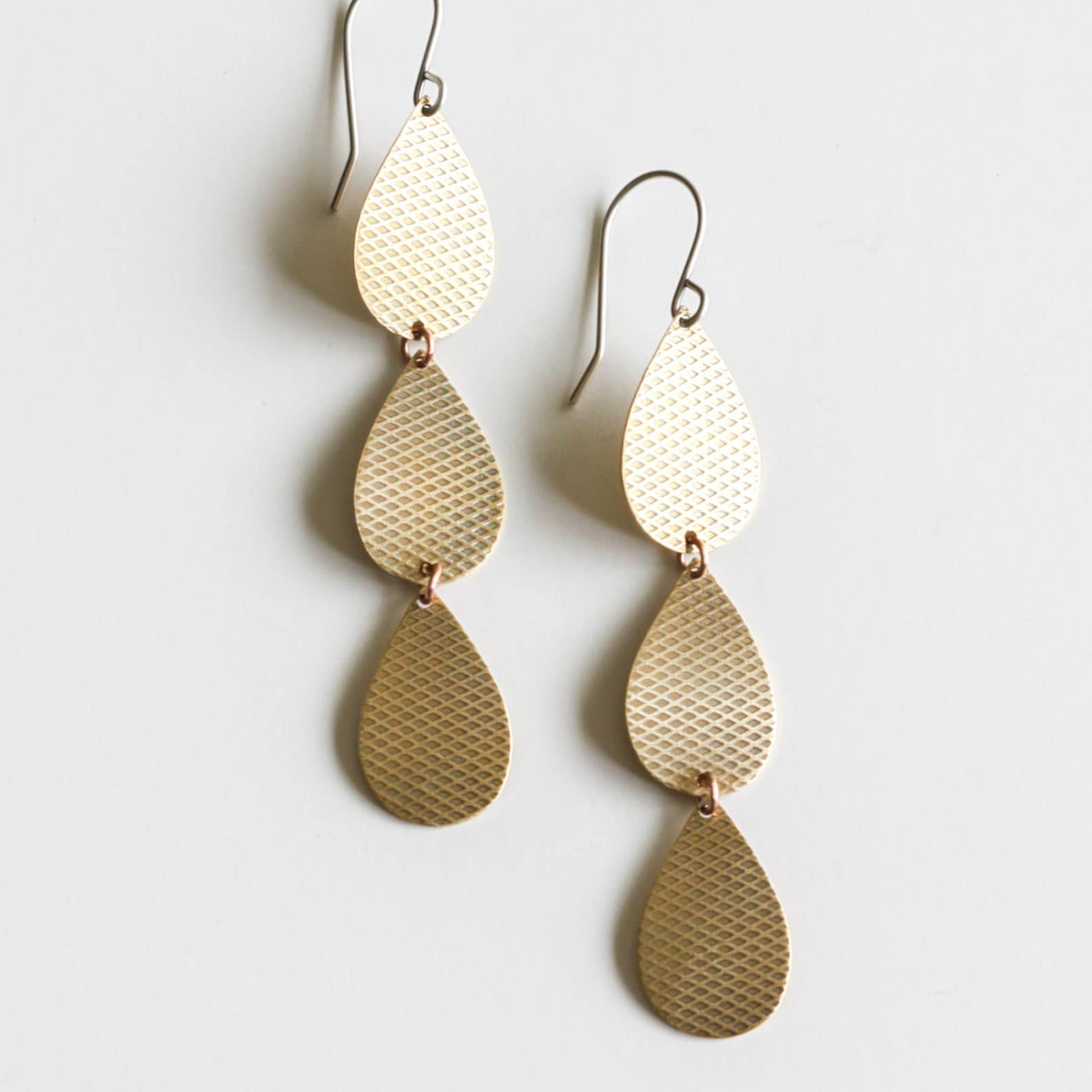 Warm Brass Earrings Handmade With a Trio of Textured Brass - Etsy