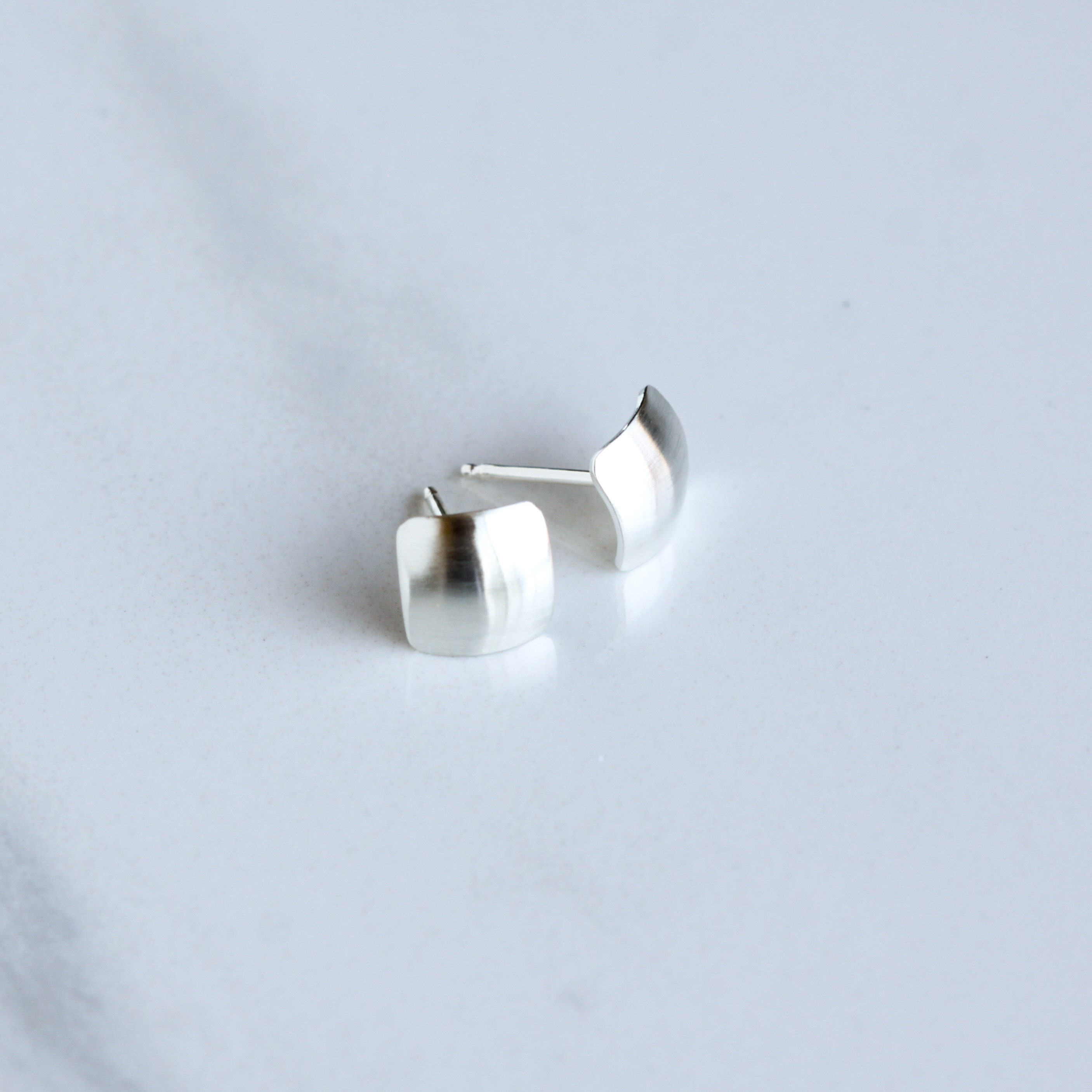 Tiny Silver Earrings With a Modern Square Shape Domed for a - Etsy