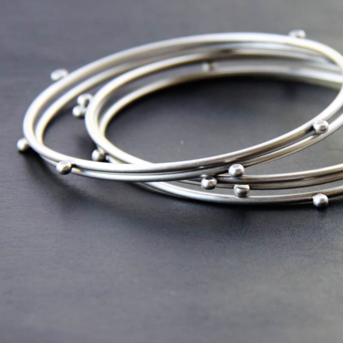 Modern Silver Stacking Bangles Set of 5 Silver Bracelets With - Etsy