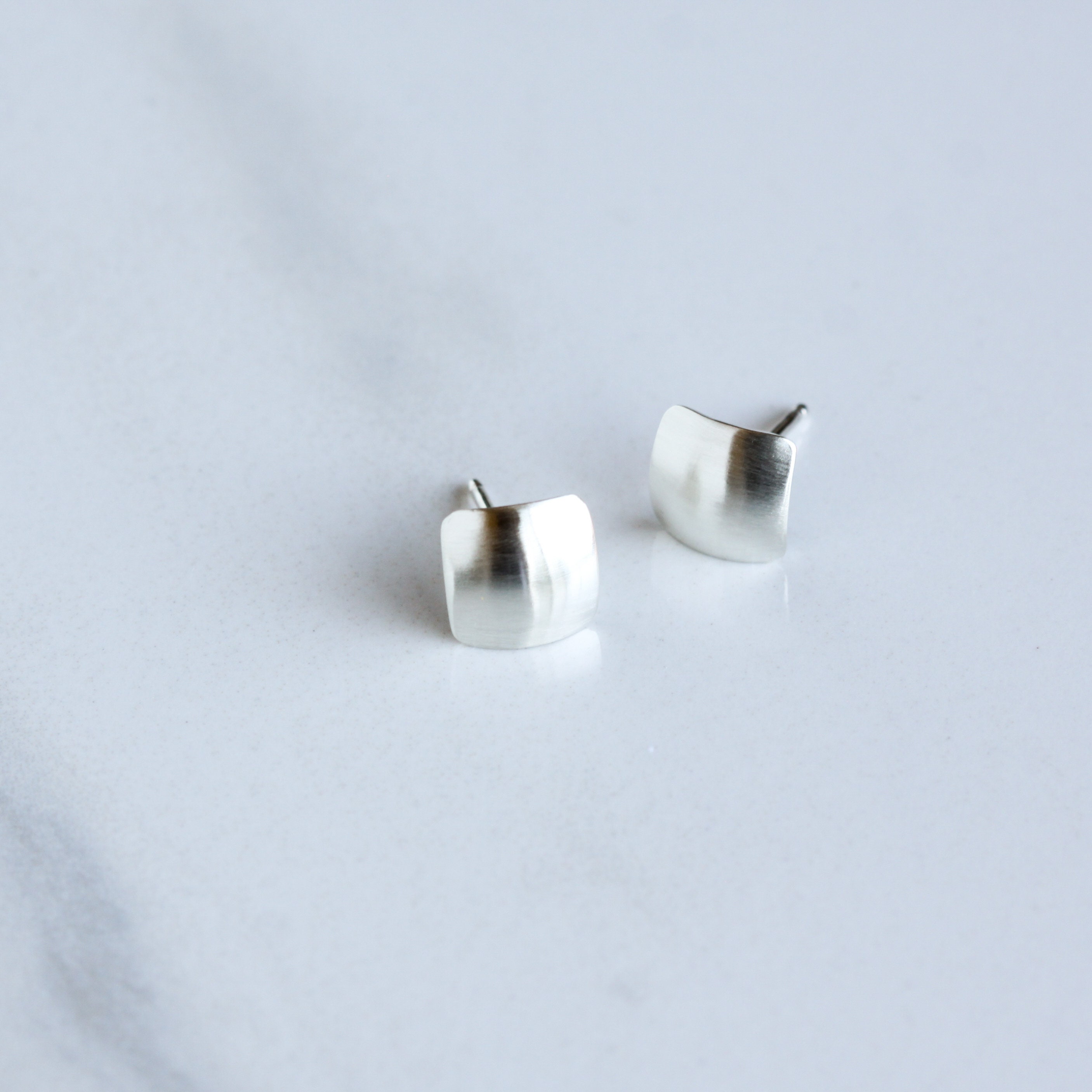Tiny Silver Earrings With a Modern Square Shape Domed for a - Etsy