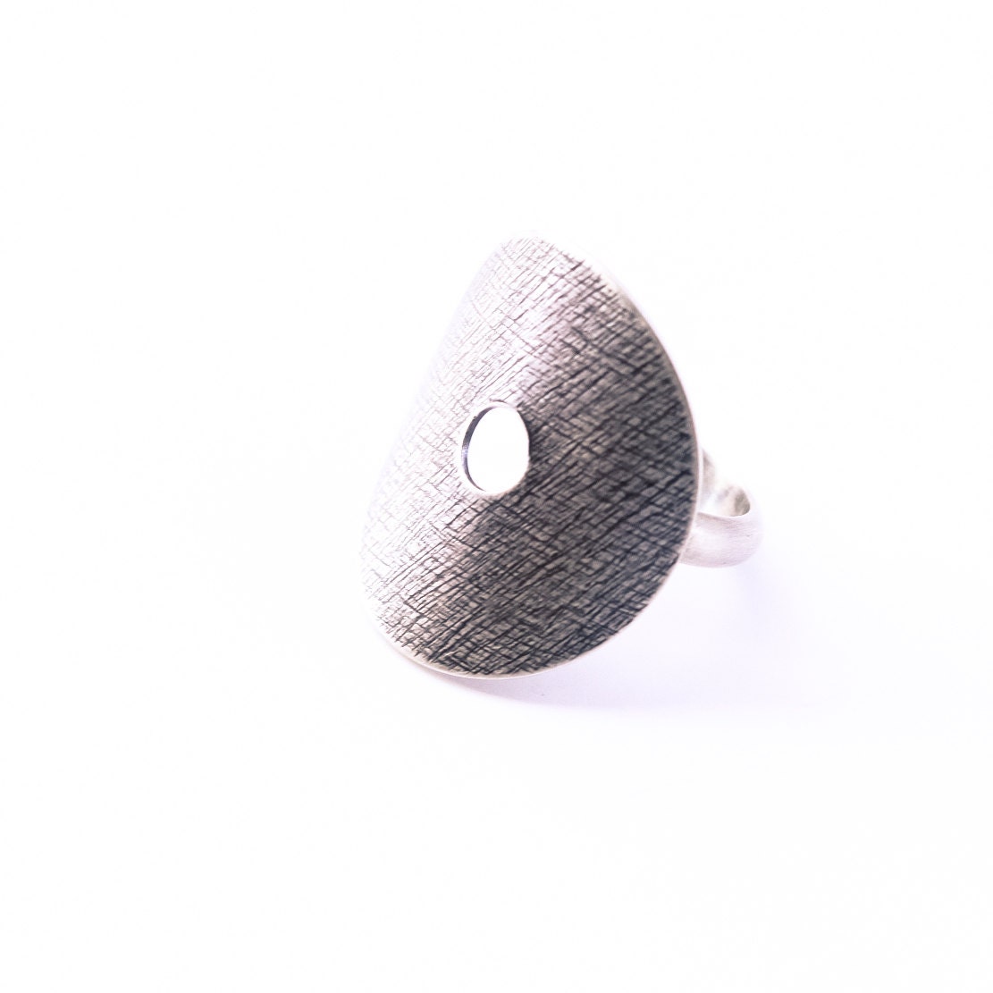 Modern silver ring handmade with a round textured silver | Etsy