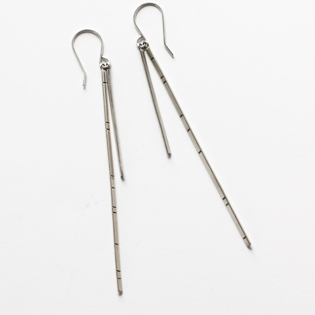 Long Dangle Silver Earrings With Chisel Marks Simple yet - Etsy