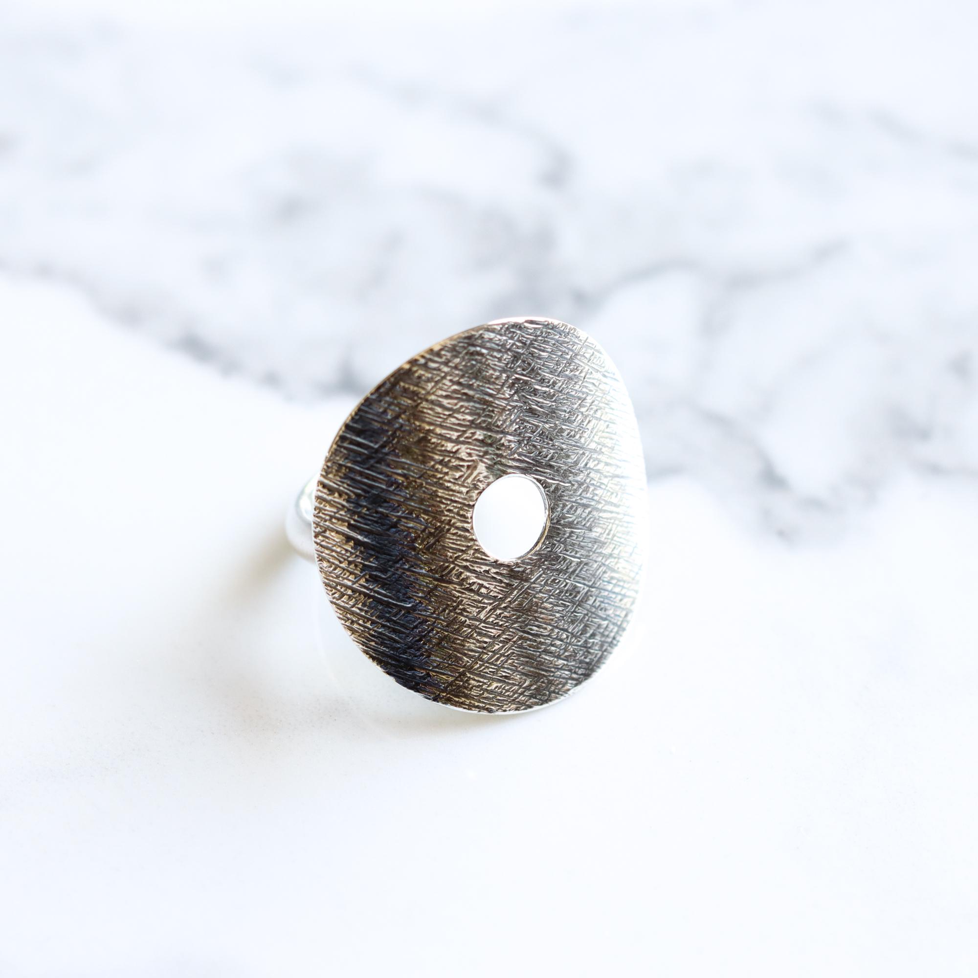 Modern Silver Ring Handmade With a Round Textured Silver Circle Formed ...