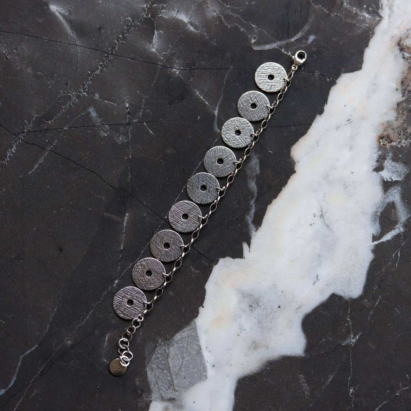 Sterling Silver Bracelet Handmade of 9 Textured Ancient Coin Like ...