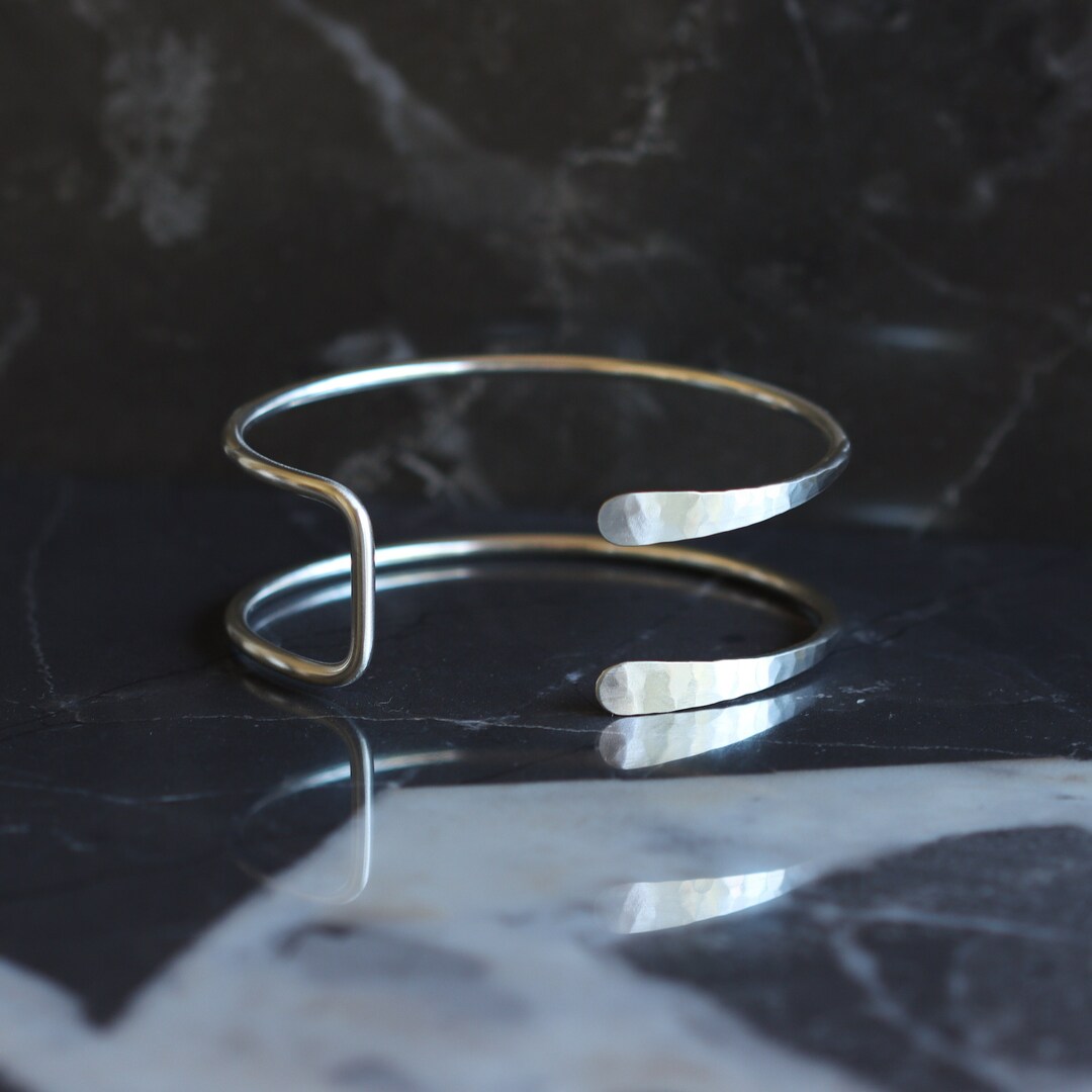 Silver Wire Cuff, Streamlined Sterling Silver Bracelet Handmade of ...