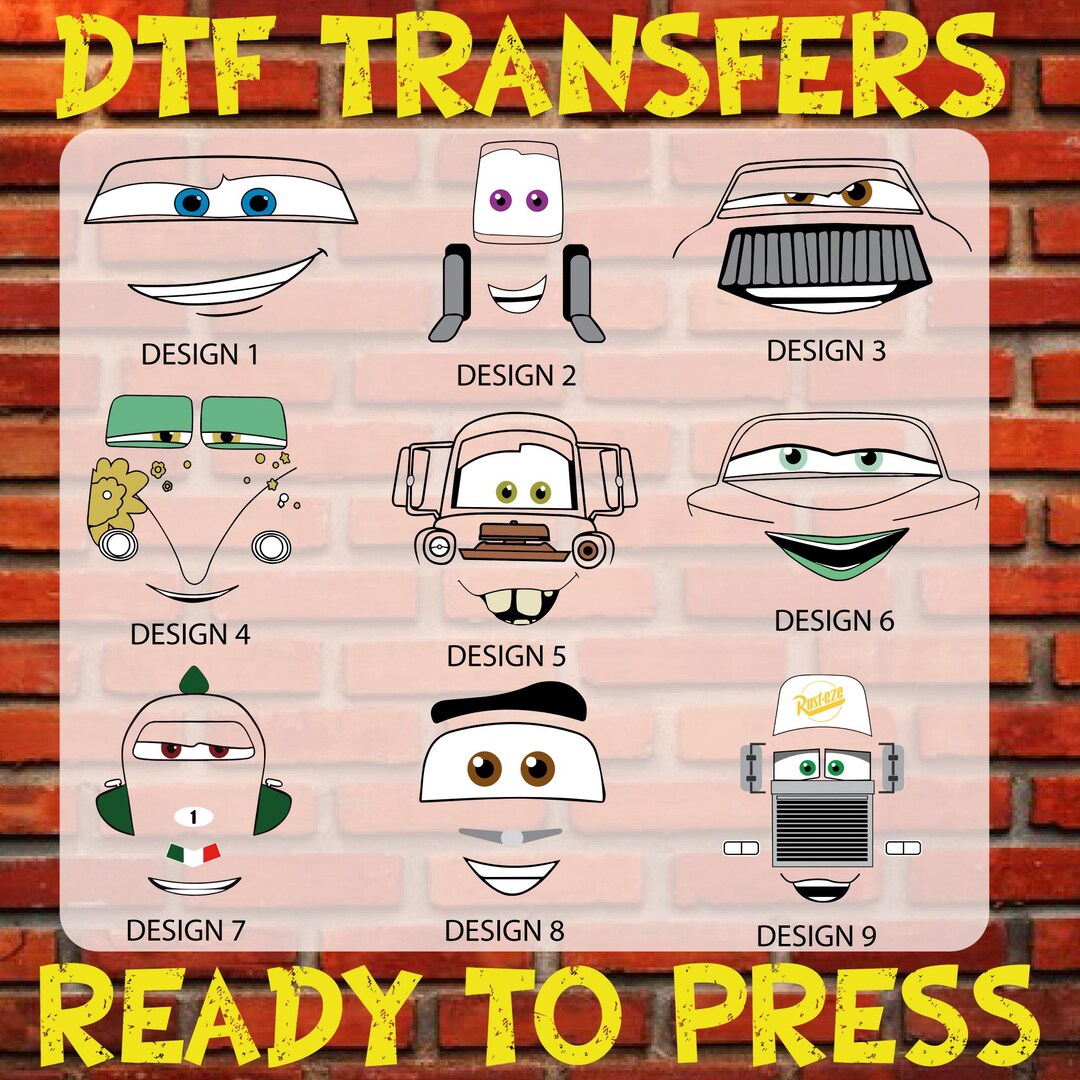 Disney Cars Face Outline Dtf, Disney Cars Ready to Press, Cars Family ...