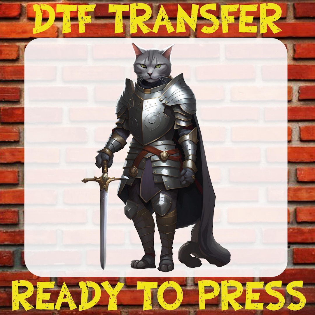 Medieval Knight Cat Dtf Transfer, Armored Fantasy Cat Art, Heat Press T ...