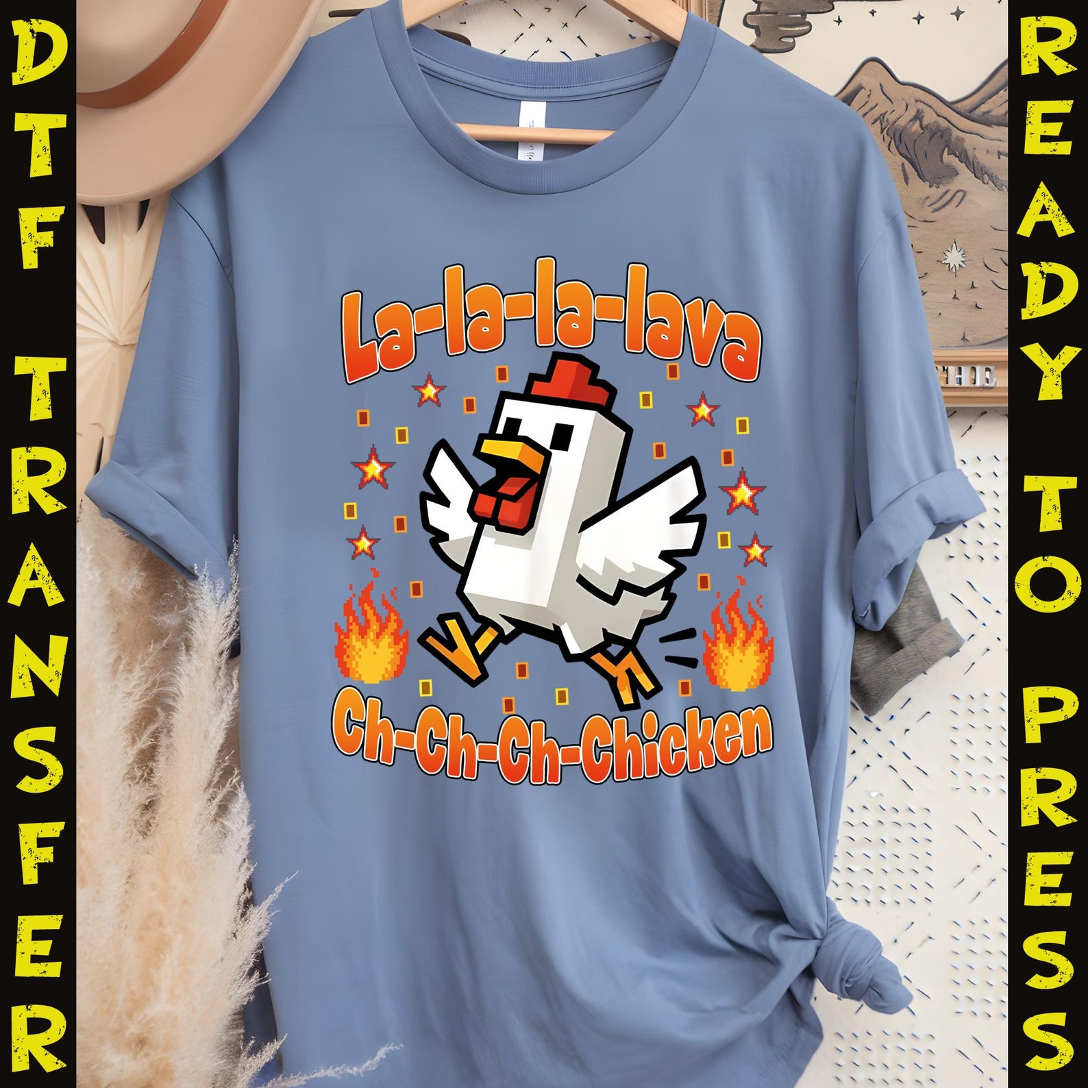 Lava Chicken DTF Transfer, Funny Gamer Iron On, Gaming Controller Ready ...