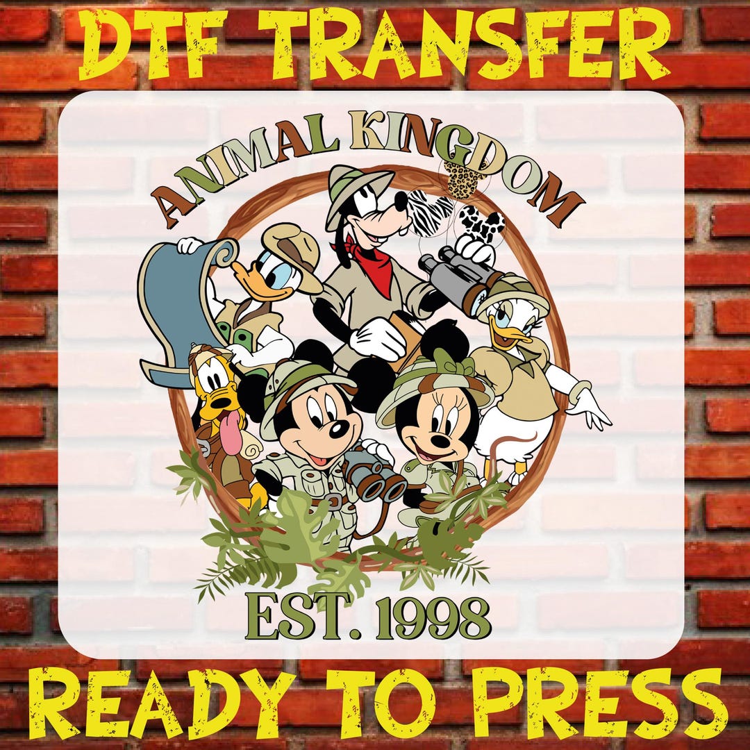 Disney Animal Kingdom DTF Transfer, Safari Mickey and Friends, Ready to ...