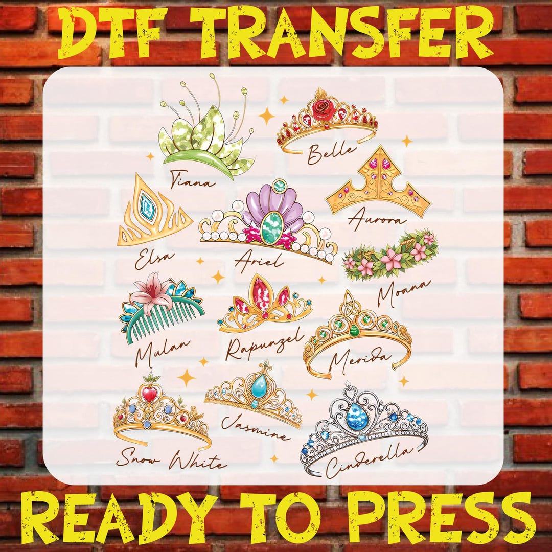 Disney Princess Dtf Transfer, Princess Crown Ready to Press, Iron On, T ...