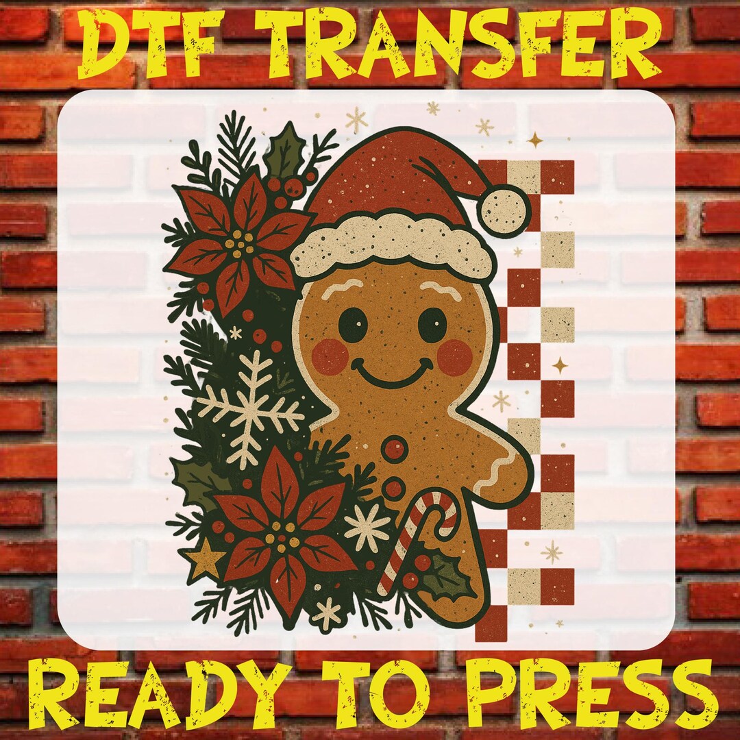 Floral Checkered Gingerbread Man DTF Transfer, Christmas Iron On - Etsy