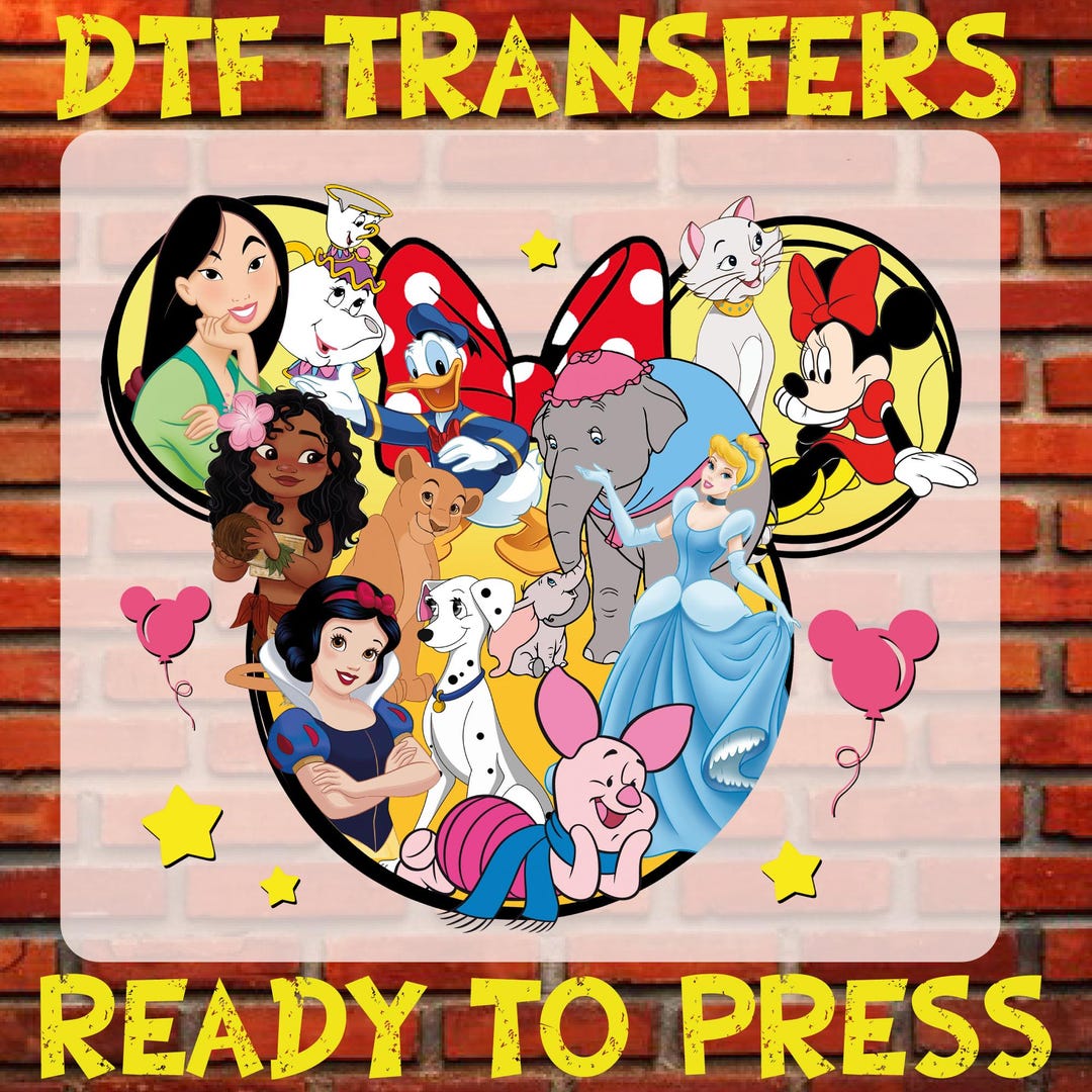 Disney Characters Dtf Ready to Press, Disney Princess Iron On, Cute ...