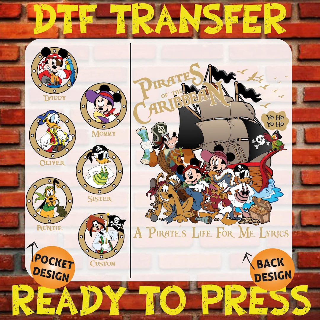 Custom Disney Pirates Dtf, Heat Transfer, Ready to Press, Iron On ...