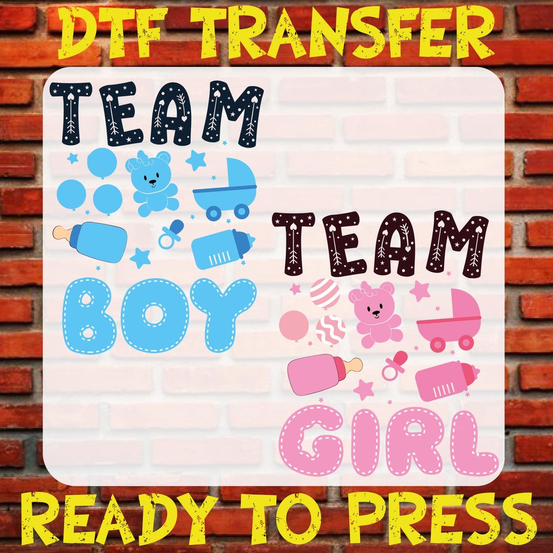 Gender Reveal DTF Transfer: Team Boy, Team Girl - Ready to Press - Etsy