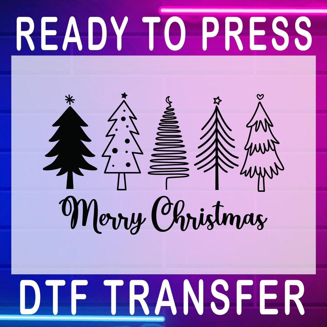 Merry Christmas Tree Ready to Press, Black Tree Christmas Dtf Transfer ...