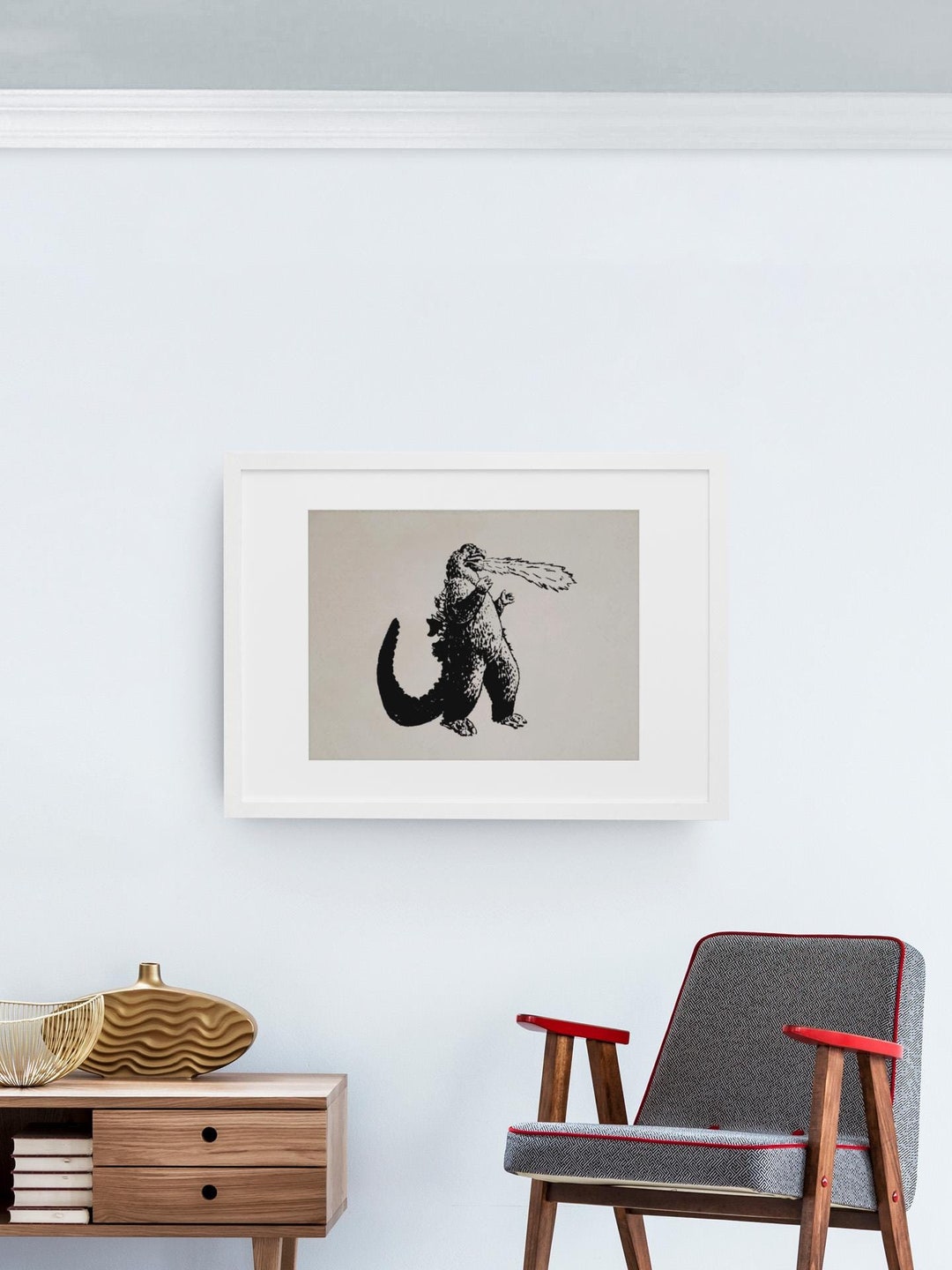 Vintage Godzilla Parody Canvas Print Vintage Tapestry Wall Hang Fight ...