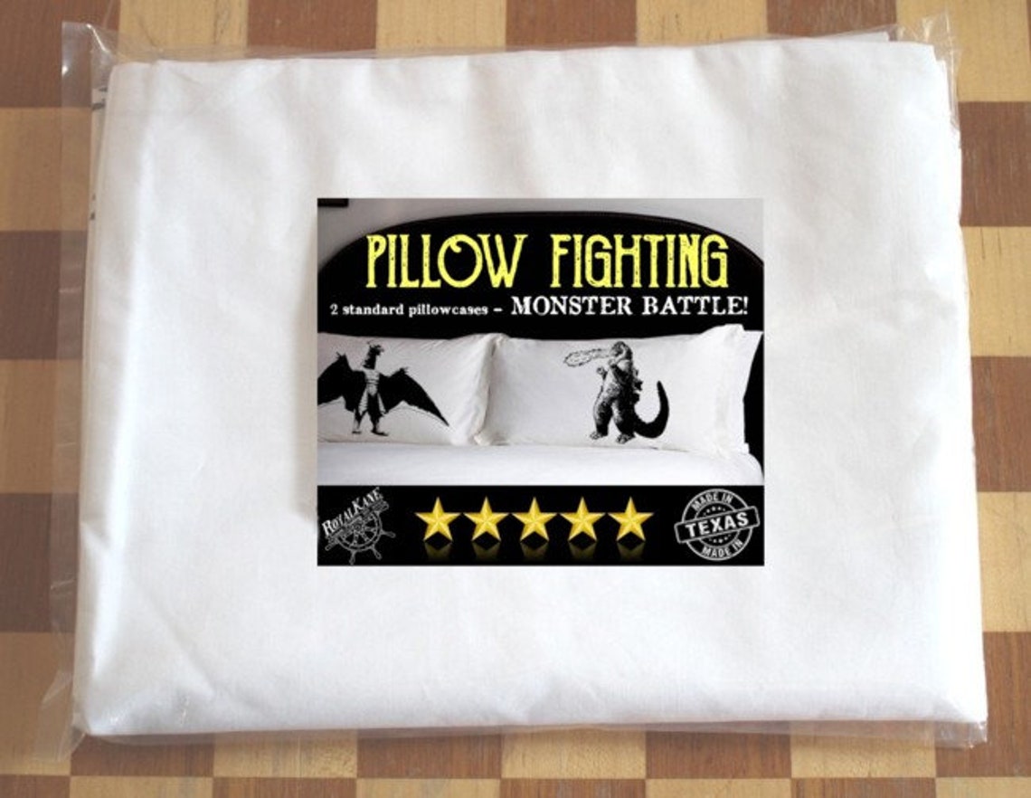 2 PILLOW FIGHTING Godzilla Vs Rodan Pterodactyl Pillowcases | Etsy