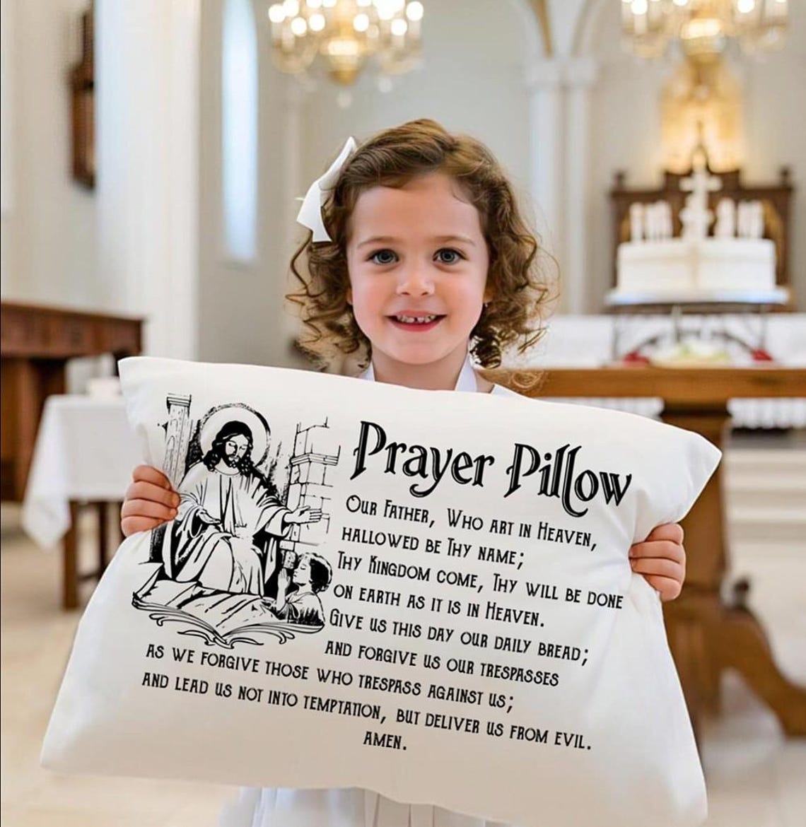 Prayer Pillow Case, Gift for 1st Communion, First Prayer Pillow, Jesus ...