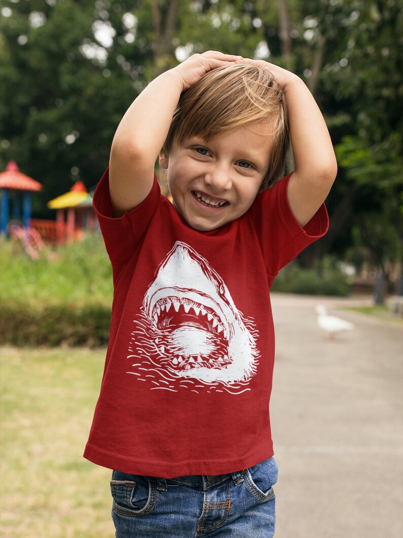 Great White Shark Tee Shirt Boys Shark Shirt Screen Printed - Etsy
