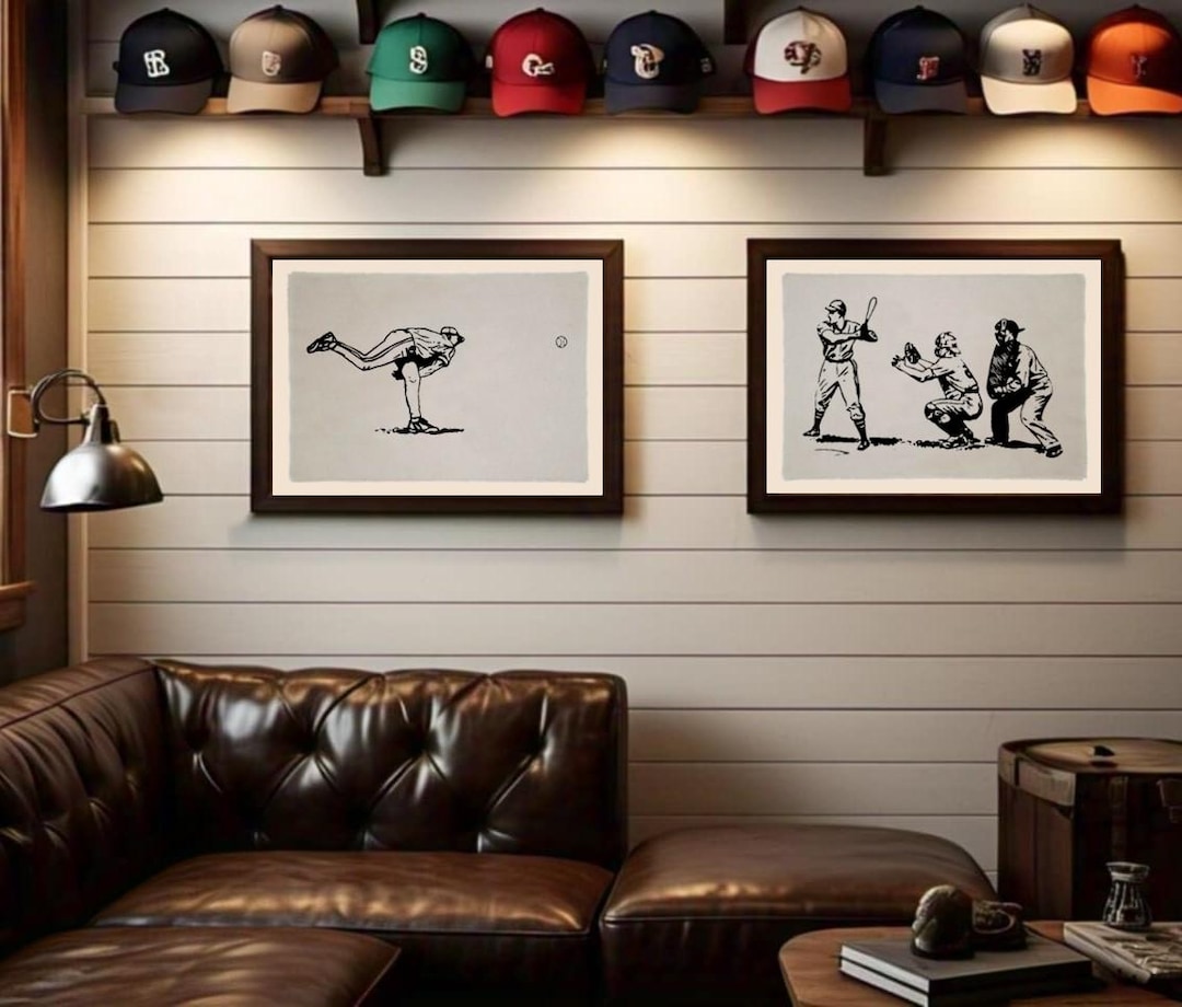 Vintage Baseball Wall Art SET, Canvas Baseball Themed Room, Print Wall ...