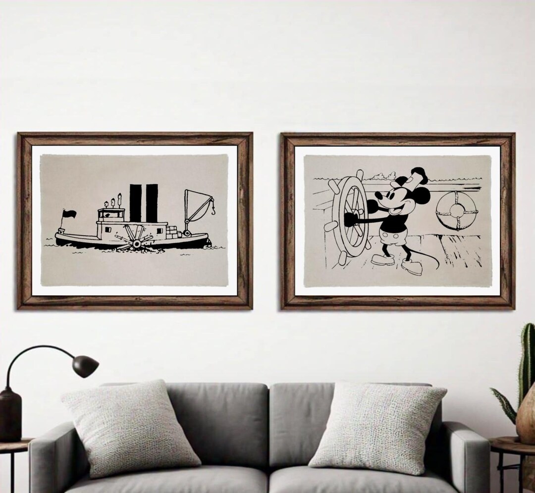 Mickey Mouse Steamboat Willie Art SET, VINTAGE Canvas Print Wall Sign ...