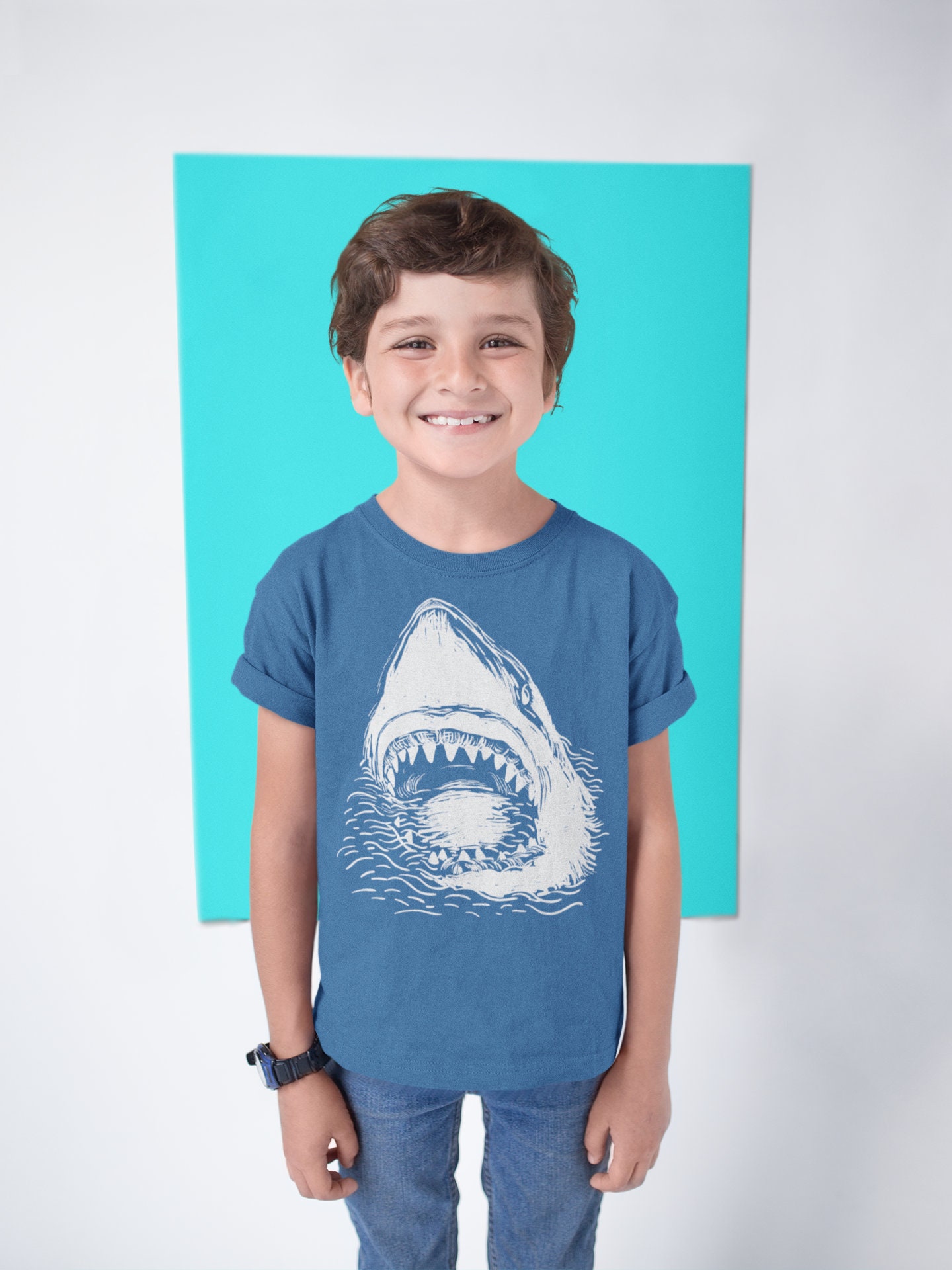 Great White Shark Tee Shirt boys shark shirt screen printed | Etsy
