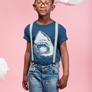 Great White Shark Tee Shirt, Boys Shark Shirt, Screen Printed Cotton ...