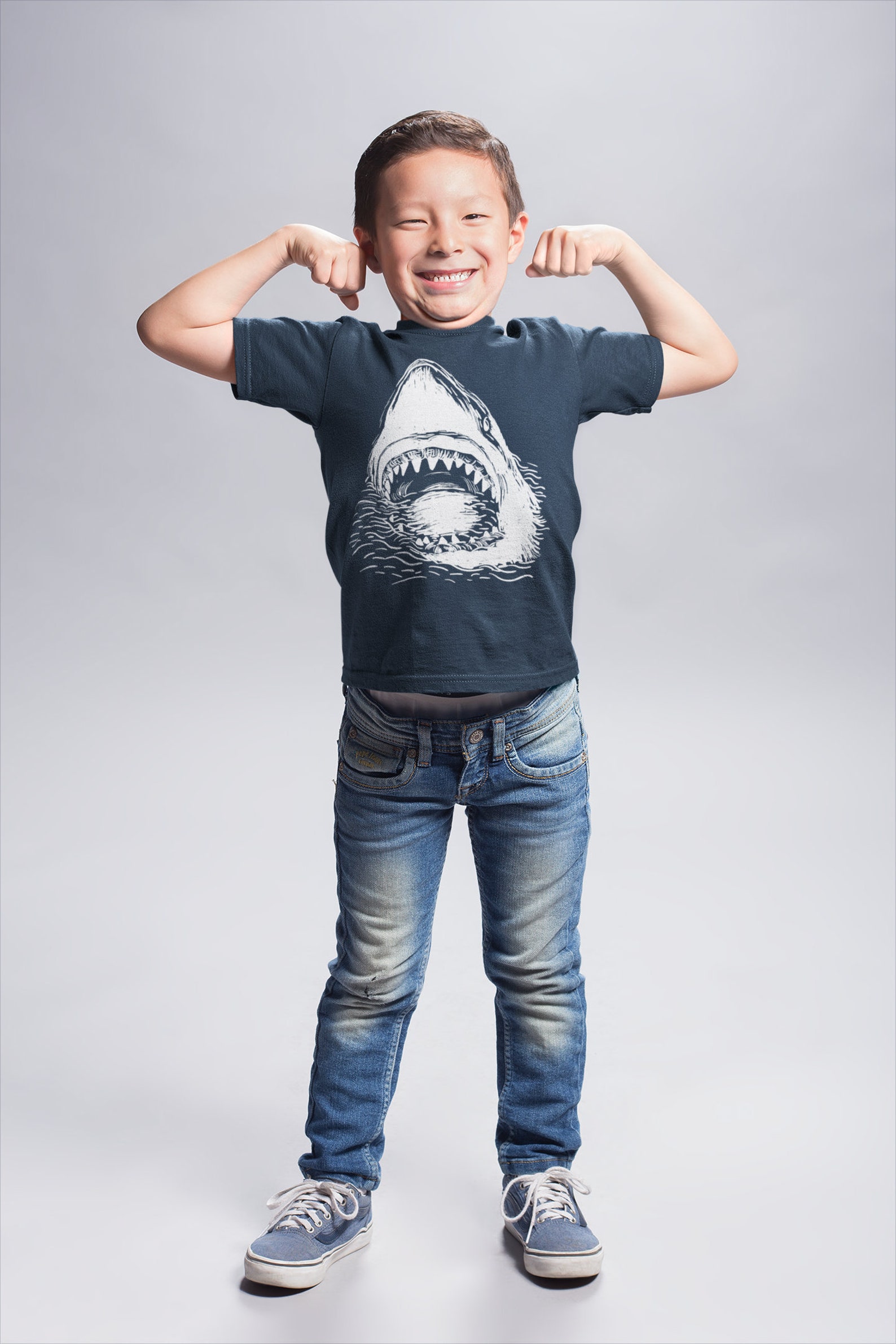 Great White Shark Tee Shirt Boys Shark Shirt Screen Printed - Etsy