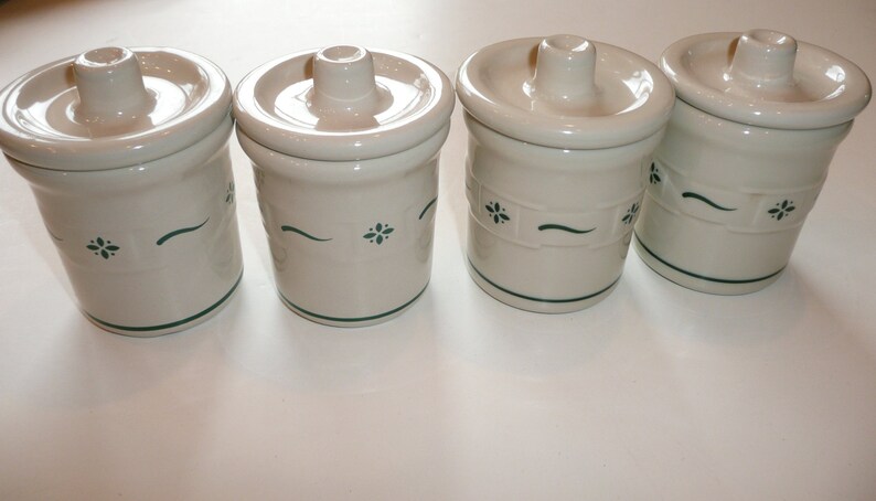 Vintage USA Made Longaberger Pottery Set 4 Condiment Jars W Lids Woven ...