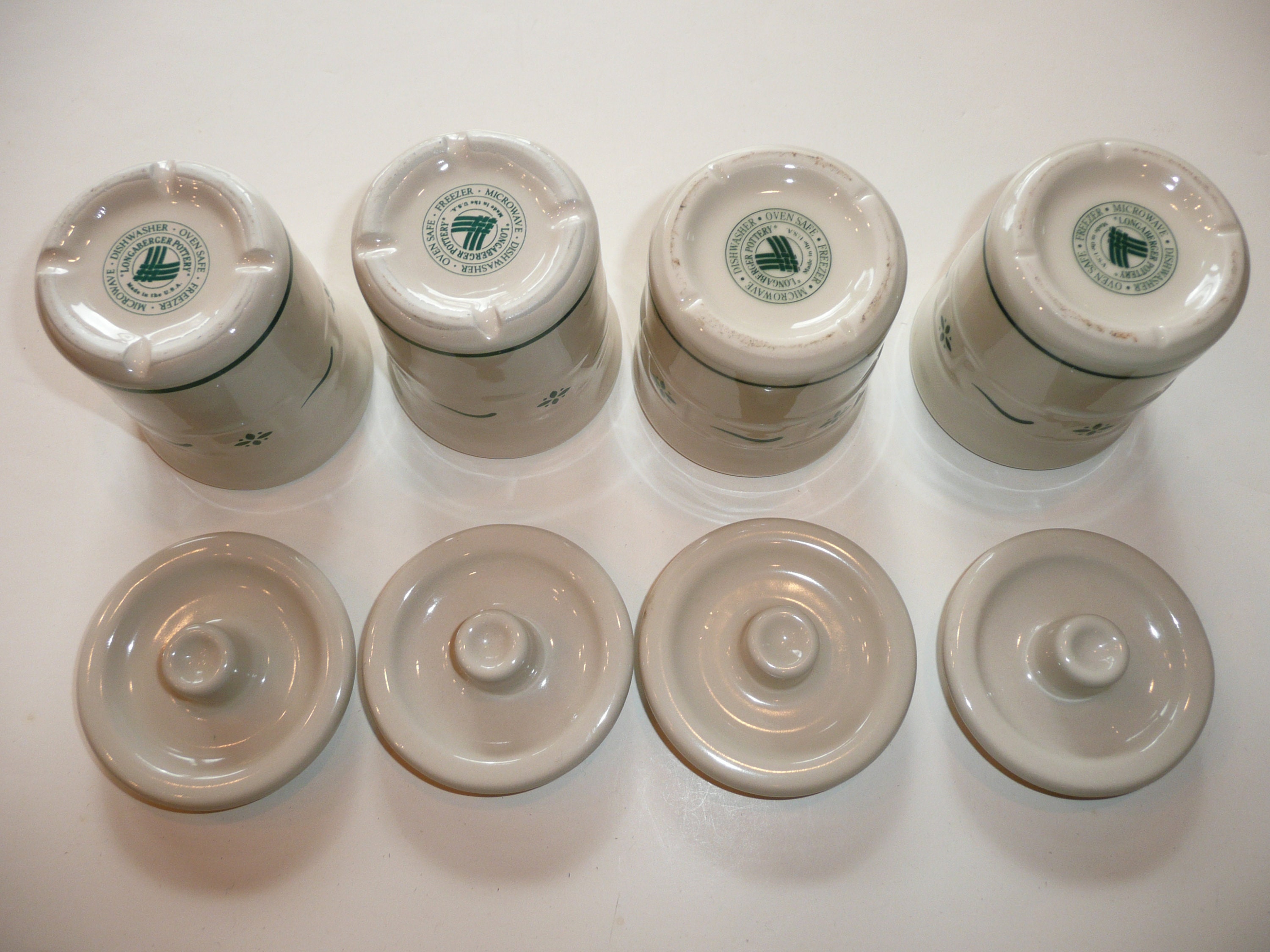 Vintage USA Made Longaberger Pottery Set 4 Condiment Jars W Lids Woven ...