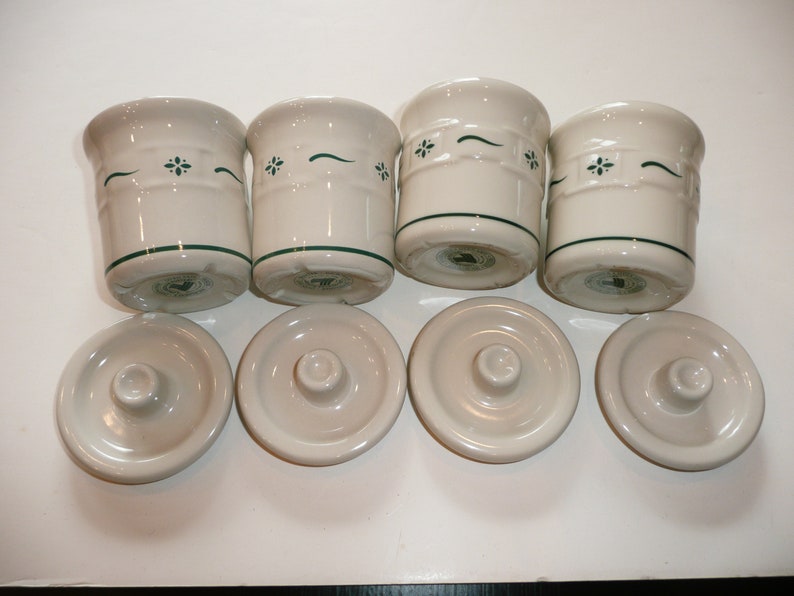 Vintage USA Made Longaberger Pottery Set 4 Condiment Jars W Lids Woven ...