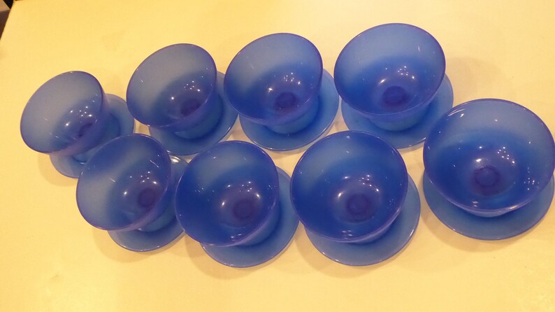Vintage Tupperware Blue Dessert Bowls Set With White Lids 8 | Etsy