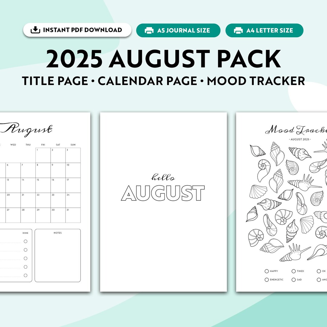 August 2025 Title Page Pack PRINTABLE Journal Pages Daily Weekly ...
